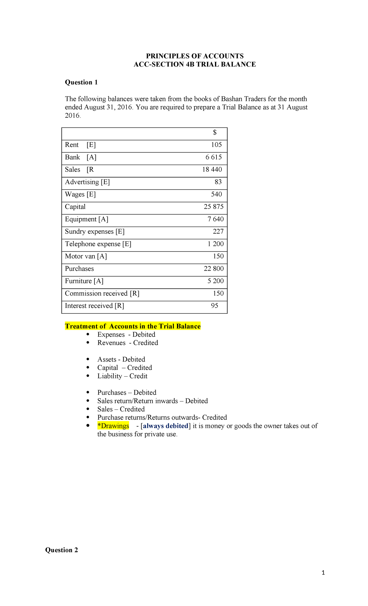 ACC Section 4 B - Trial Balance Questions - PRINCIPLES OF ACCOUNTS ACC ...