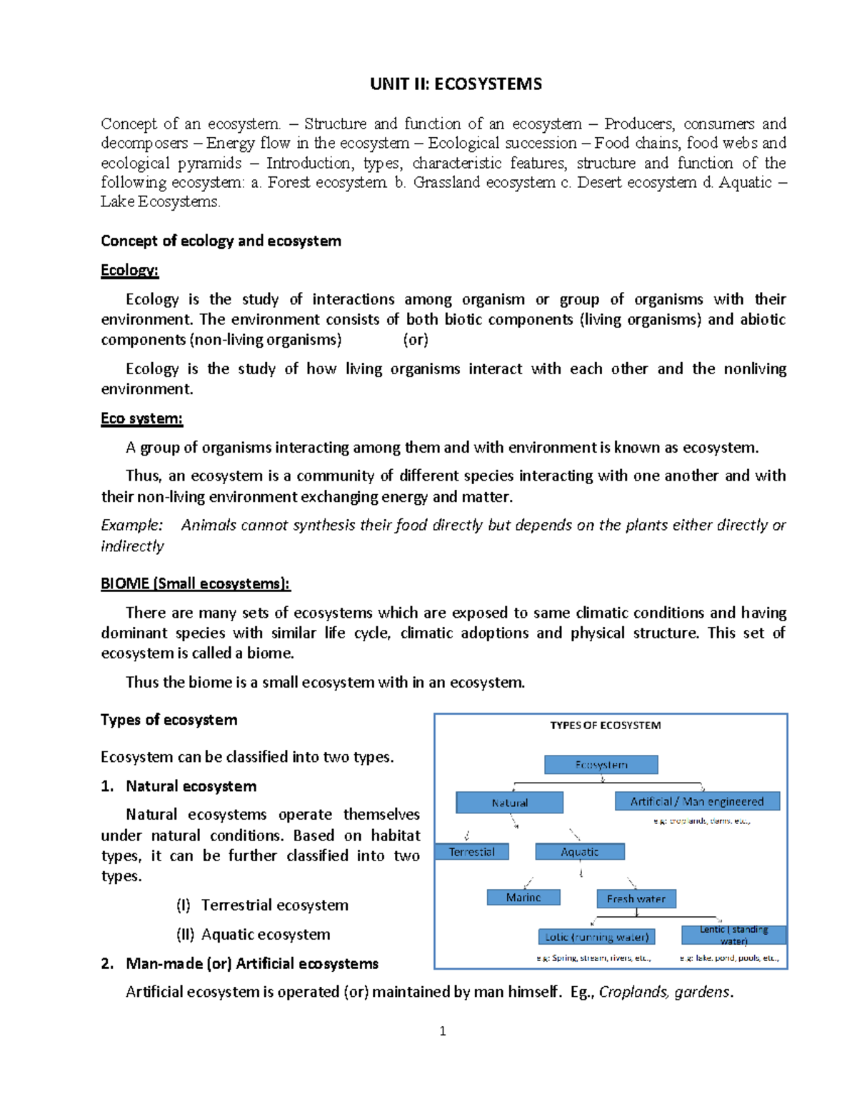 UNIT - II - Eco system - Lecture note for unit 2 - UNIT II: ECOSYSTEMS ...