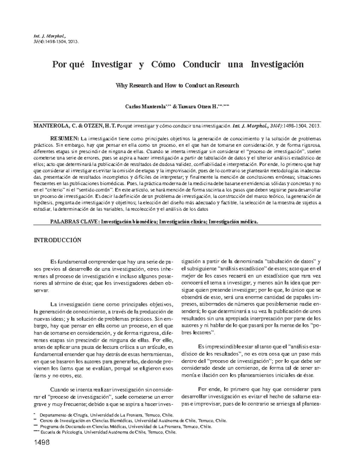 Por qué Investigar y Cómo Conducir una Investigación - Int. J. Morphol ...
