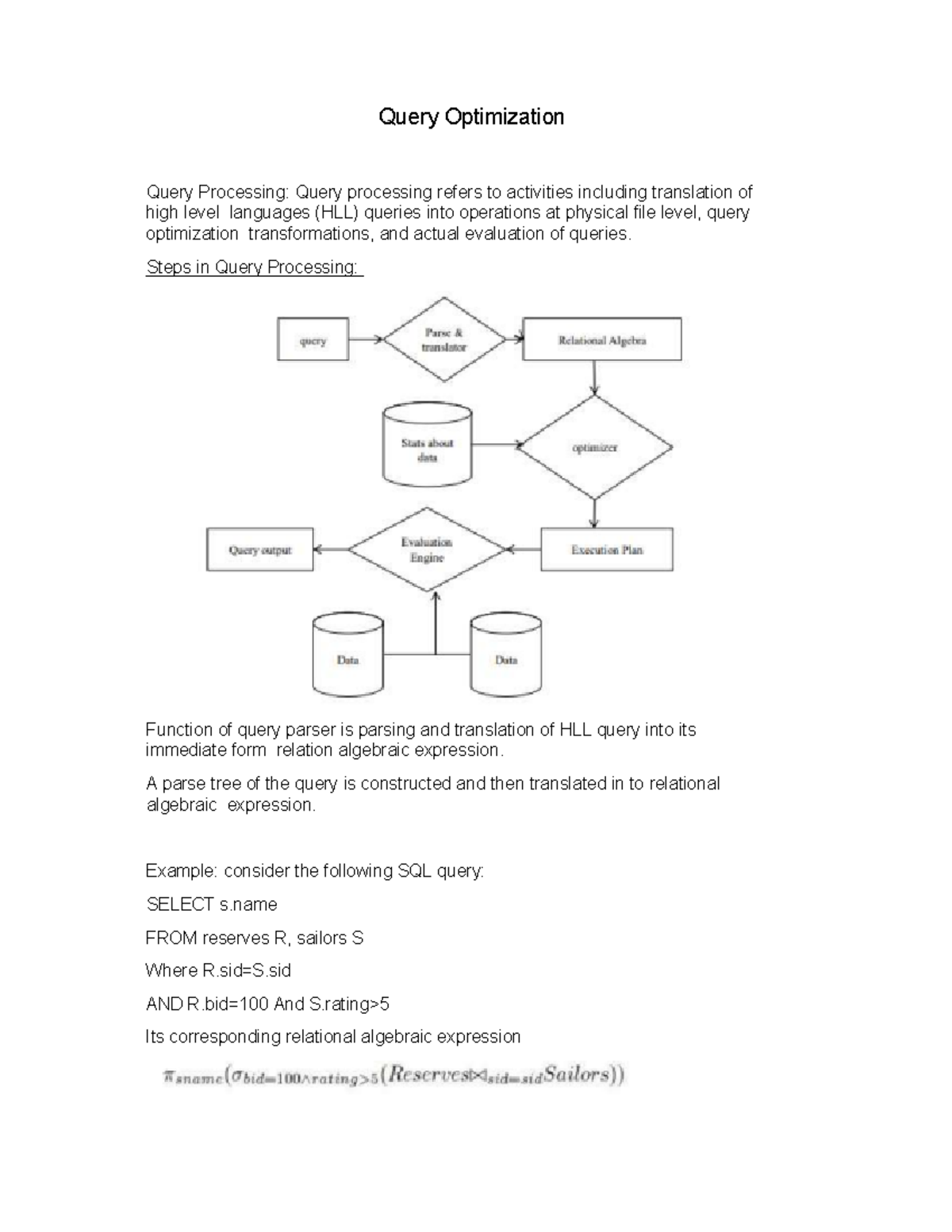 Query optimization class - Query Optimization Query Processing: Query processing refers to - Studocu