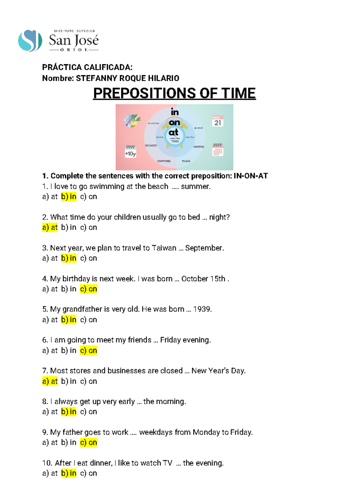 Tarea Ingles - fbfb gbb - PRÁCTICA CALIFICADA: Nombre: STEFANNY ROQUE ...