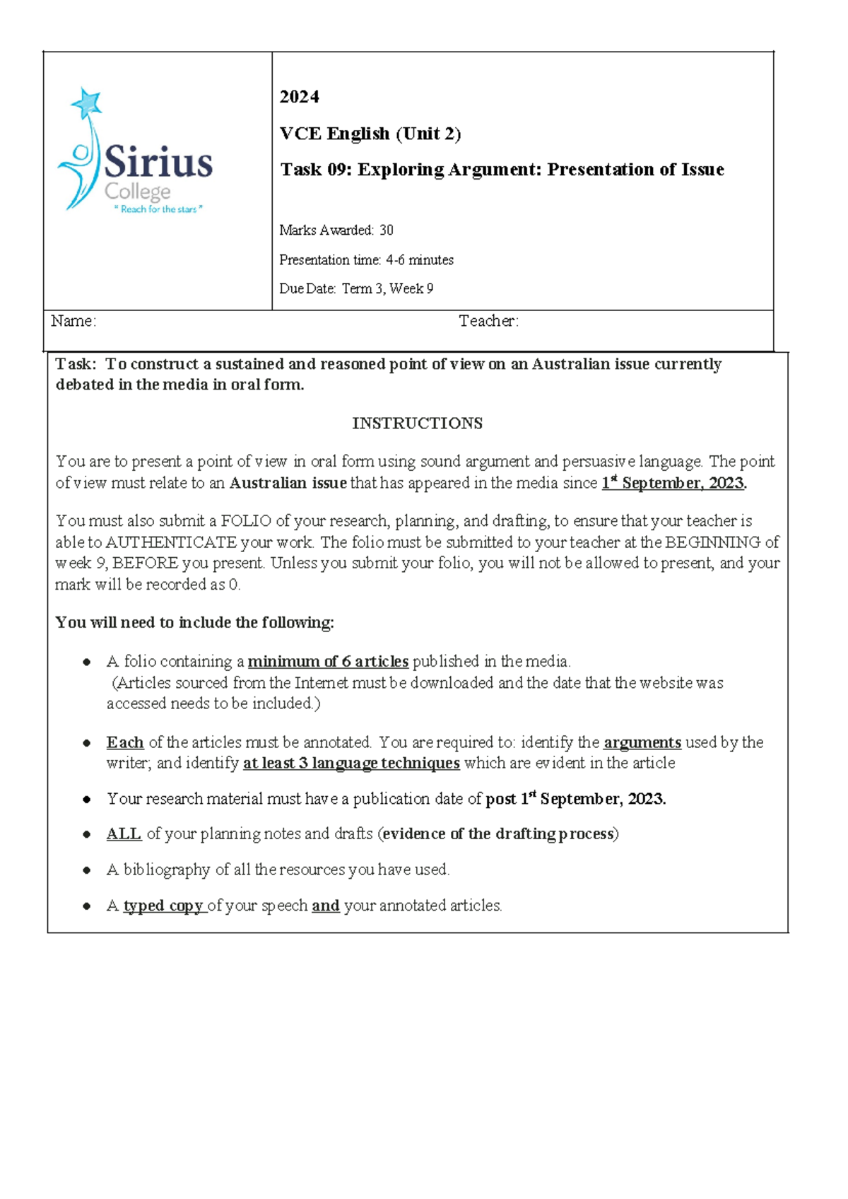 #09 SAC Exploring Argument Presentation of Issue - Task: To construct a ...