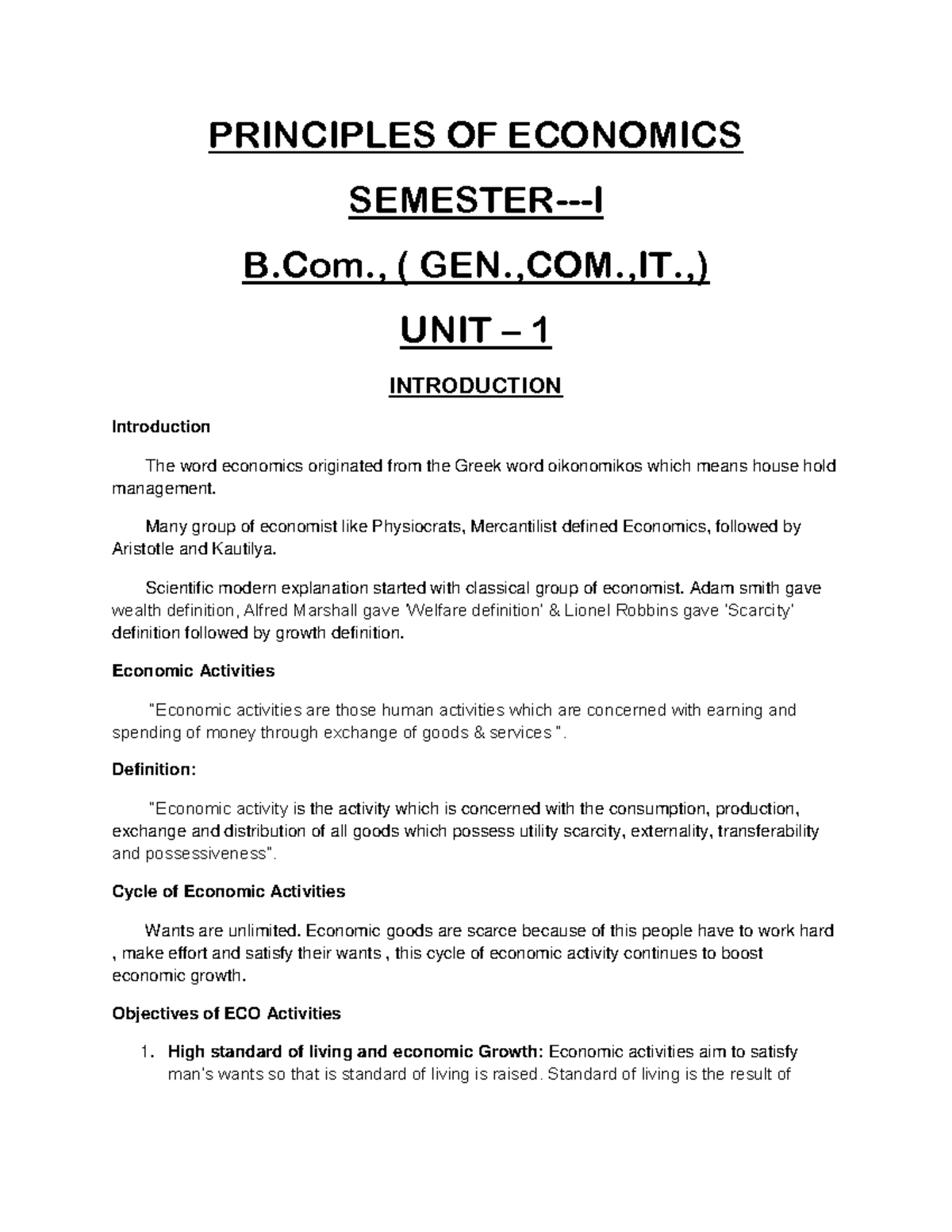 Principlesof Economics - PRINCIPLES OF ECONOMICS SEMESTER-I B., ( GEN ...