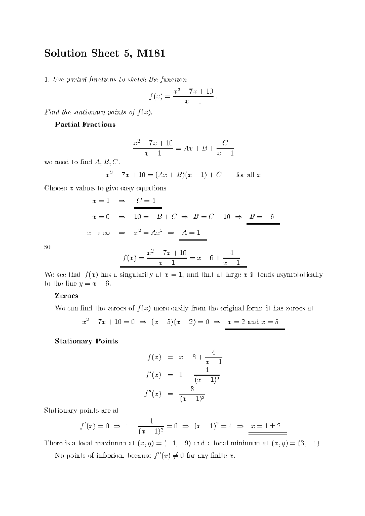 MATH181 2011-2012 Homework 5 - Solutions - Solution Sheet 5, M181 1 ...