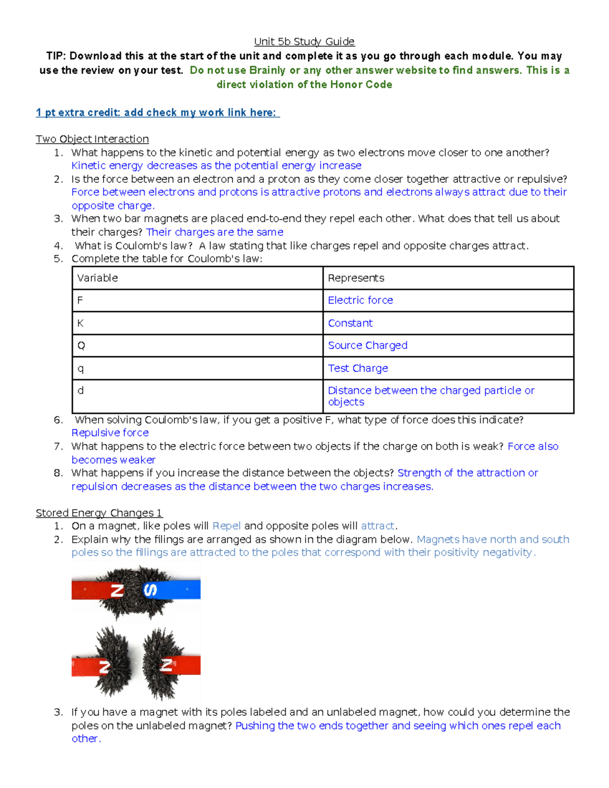 Copy of Unit 5b Energy and Forces Study Guide - Unit 5b Study Guide TIP ...