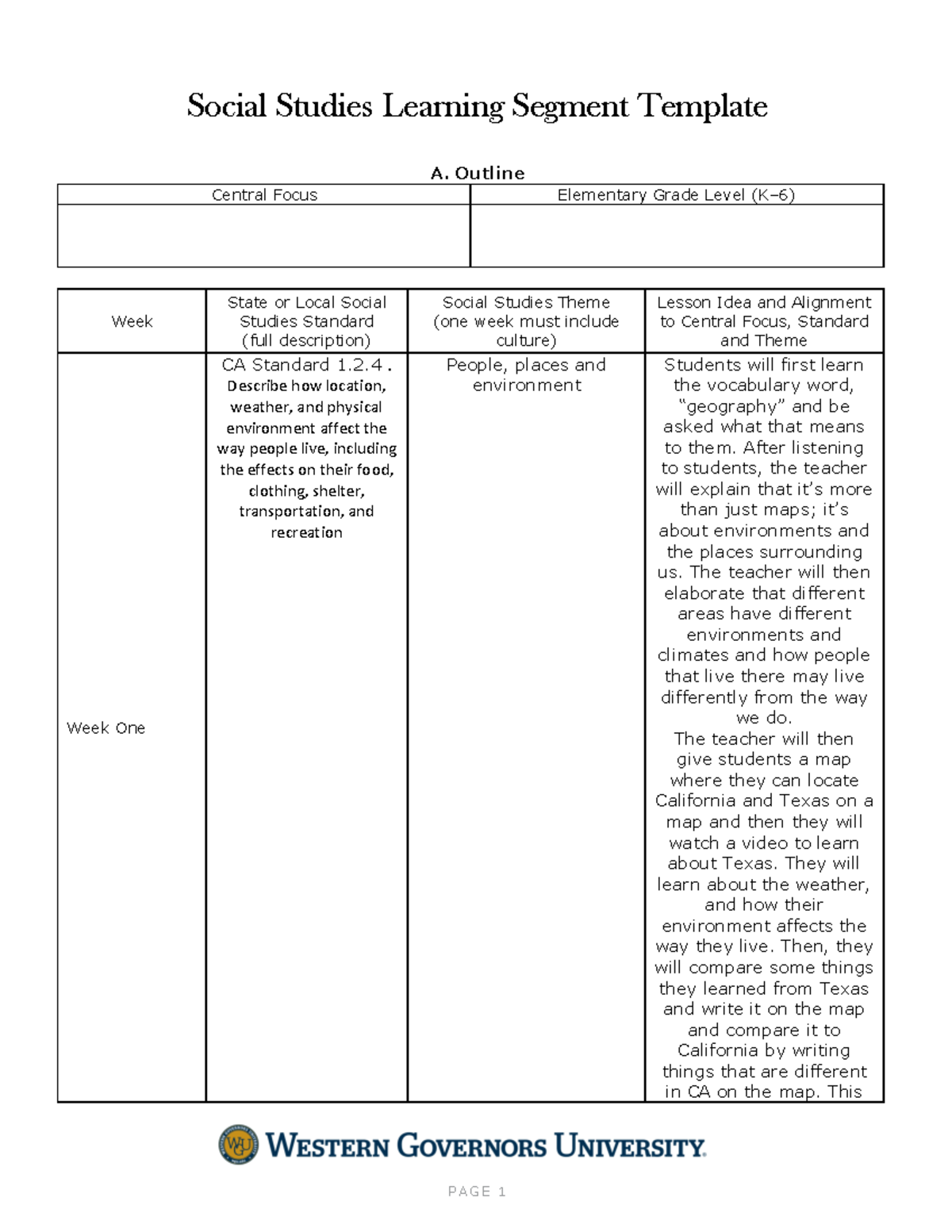 SS Learning Seg - Task 1 - Social Studies Learning Segment Template A ...