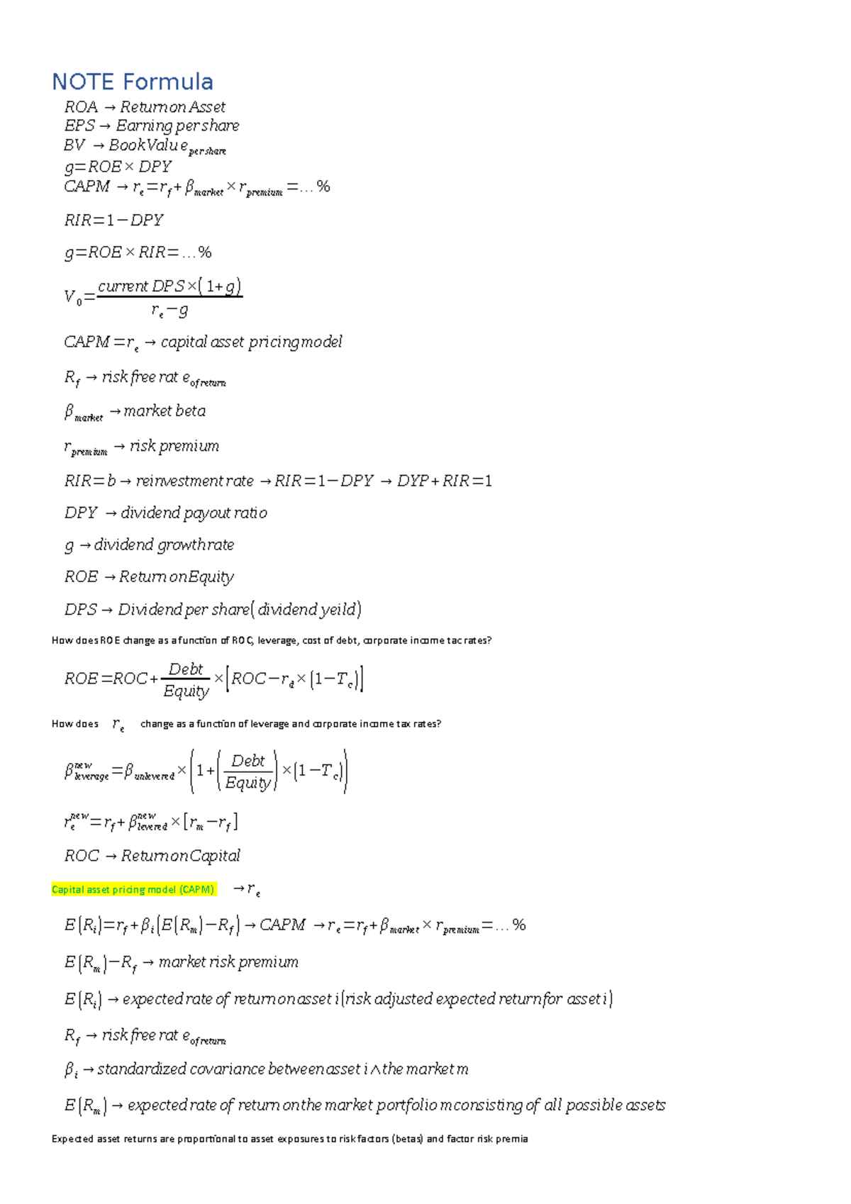 NOTE Formula business valuation - NOTE Formula ROA→ReturnonAsset EPS→ ...