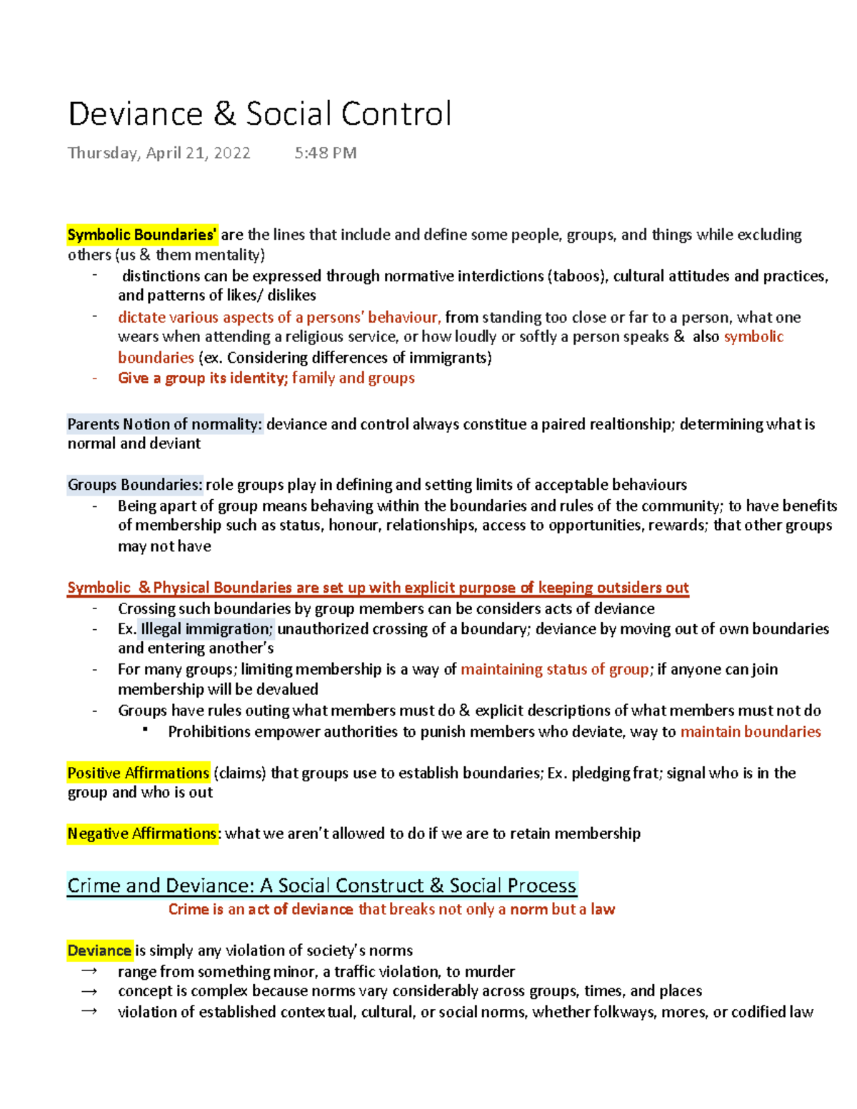 Sociology Textbook chapter Deviance & Social Control - Symbolic ...