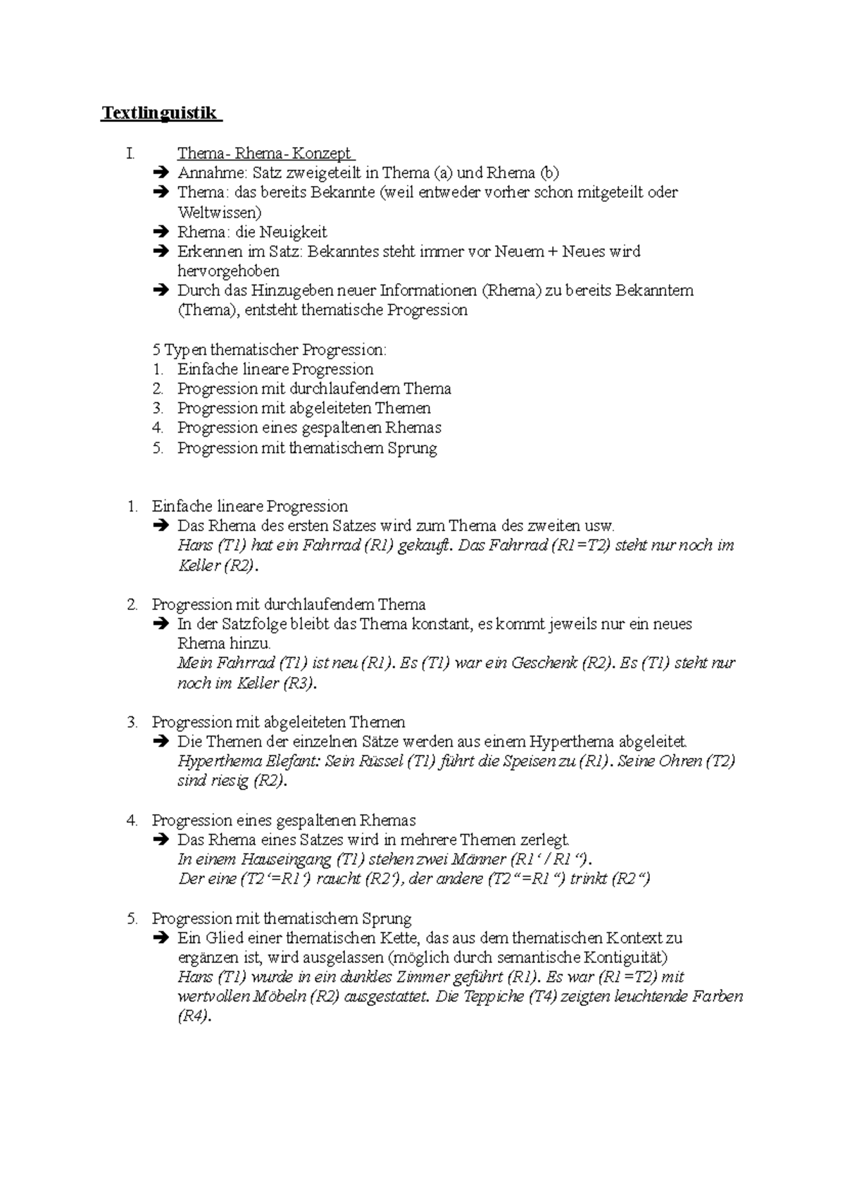 Textlinguistik - Thema- Rhema- Konzept Annahme: Satz zweigeteilt in ...