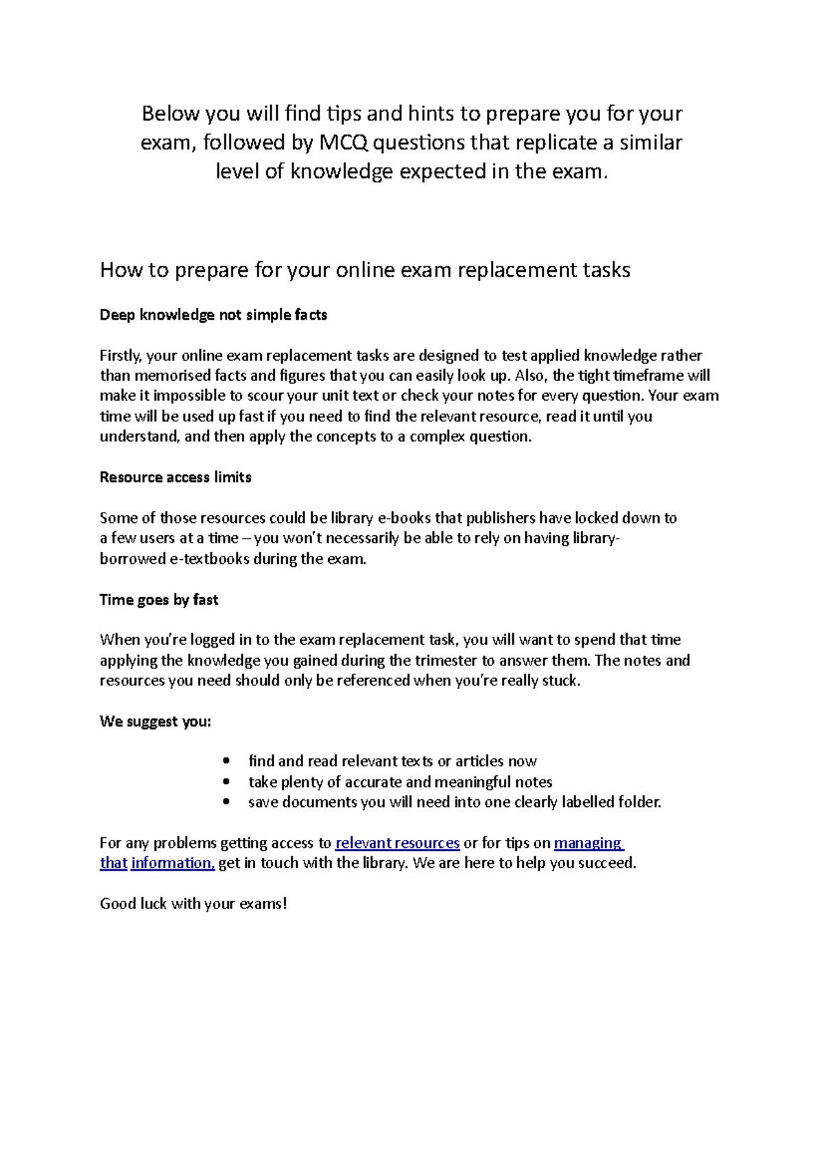 Practice exam answers - Below you will find tips and hints to prepare ...