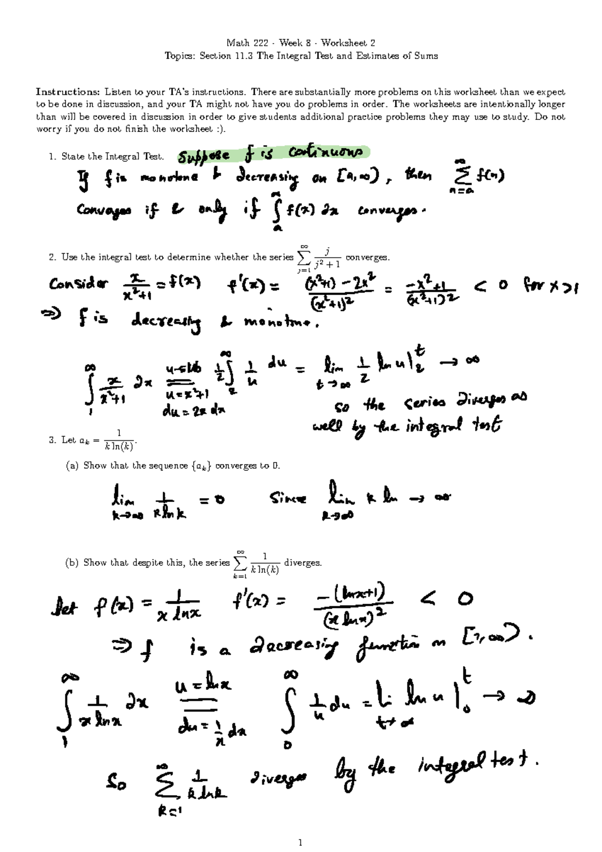 222-Wk8 - Section 11.3 worksheet solved - Math 222 - Week 8 - Worksheet ...