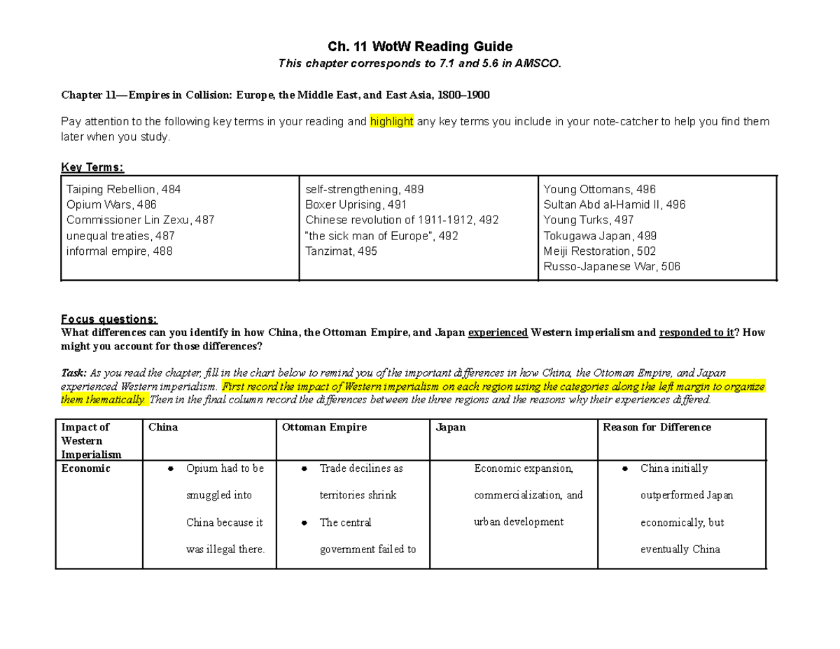 Ch 11 Reading Guide - jkkkk - Ch. 11 WotW Reading Guide This chapter ...