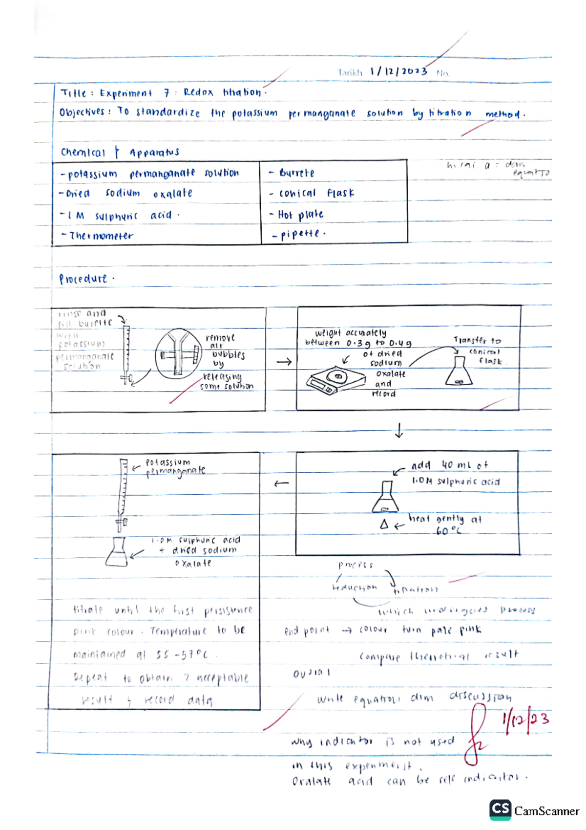 Experiment 7 redox reaction jotter - General Chemistry - CamScanner ...