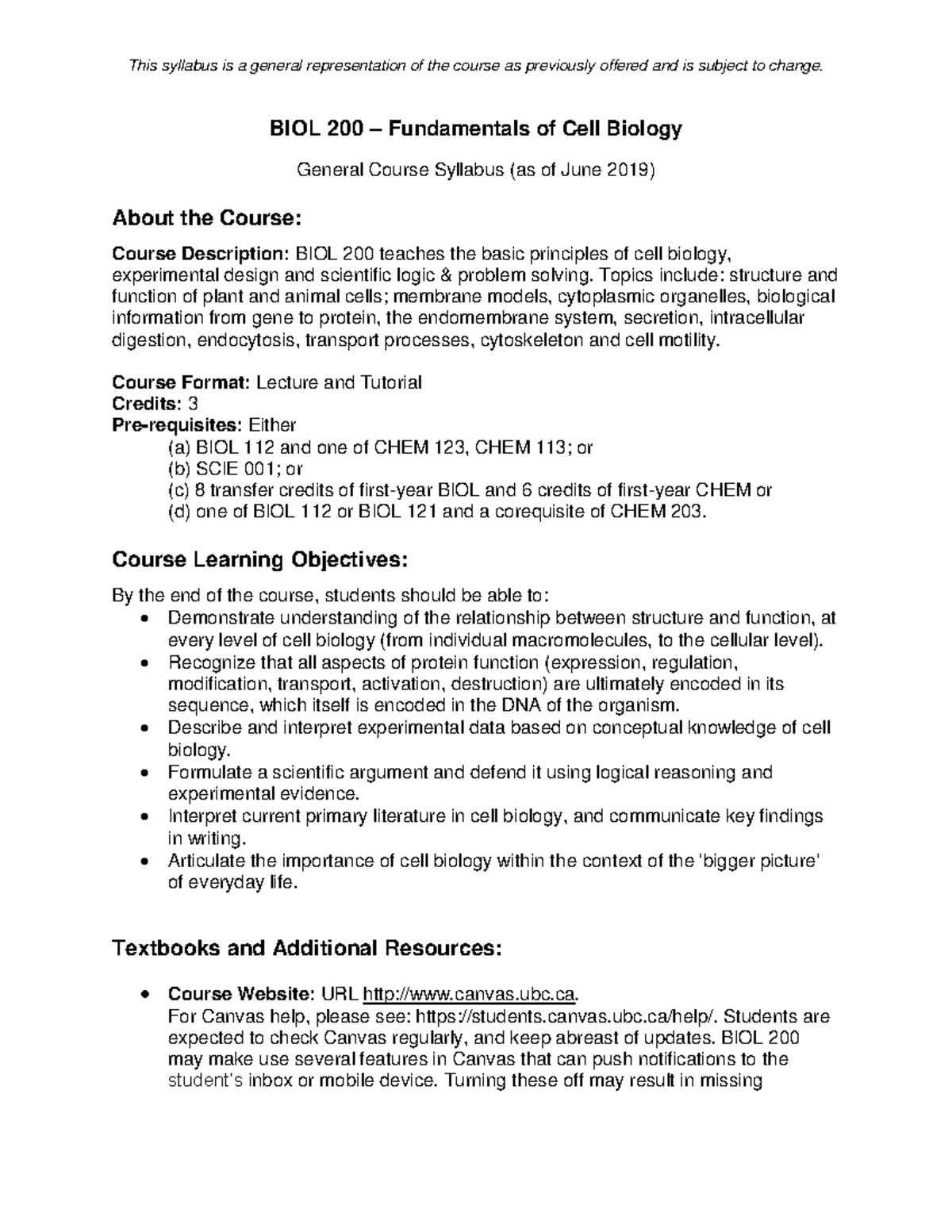 Syllabus BIOL200 2019 Course Outline - EOSC 584B - UBC - Studocu