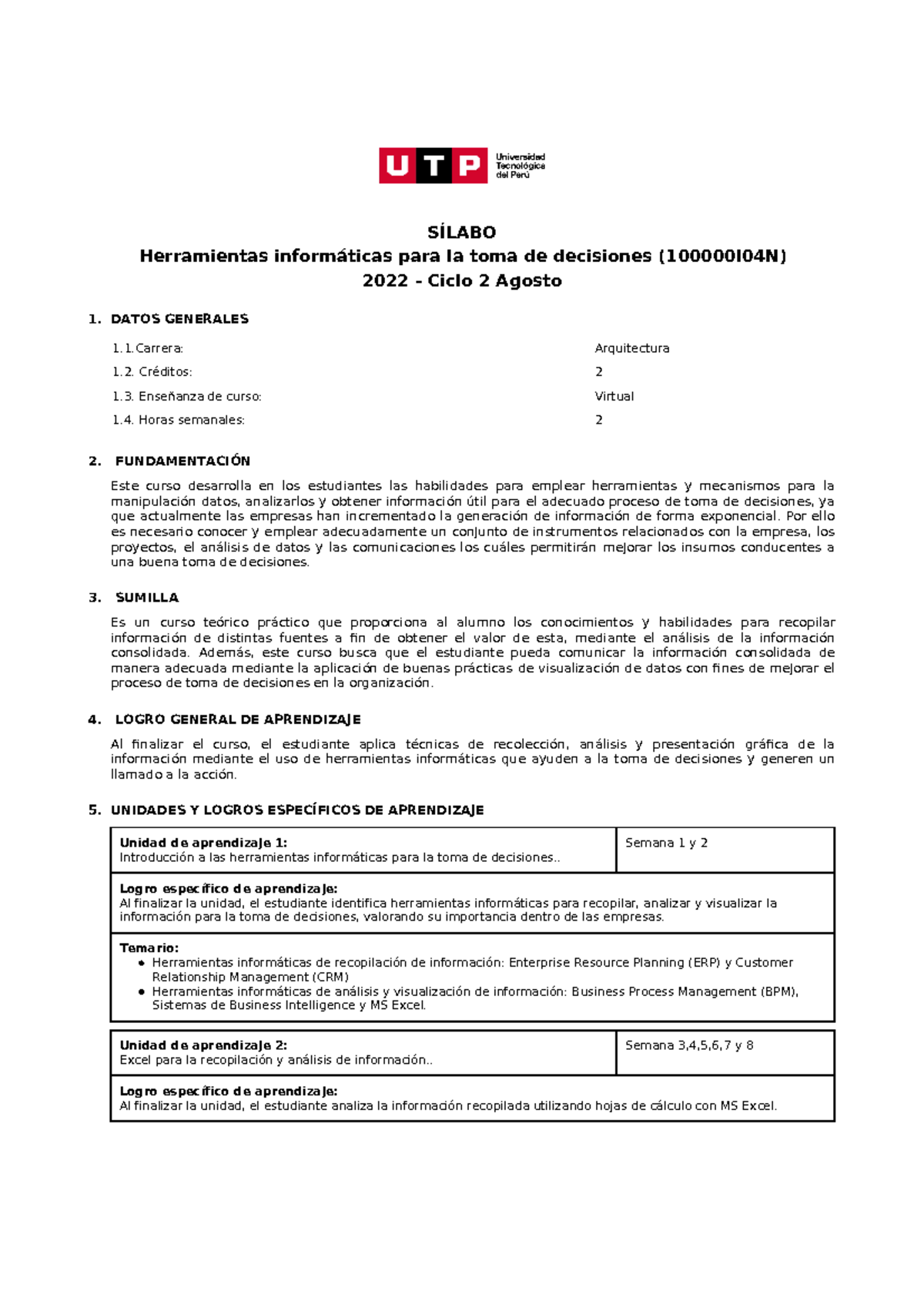100000 I04N Herramientas Informaticas Para La Toma De Decisiones - SÍLABO Herramientas ...