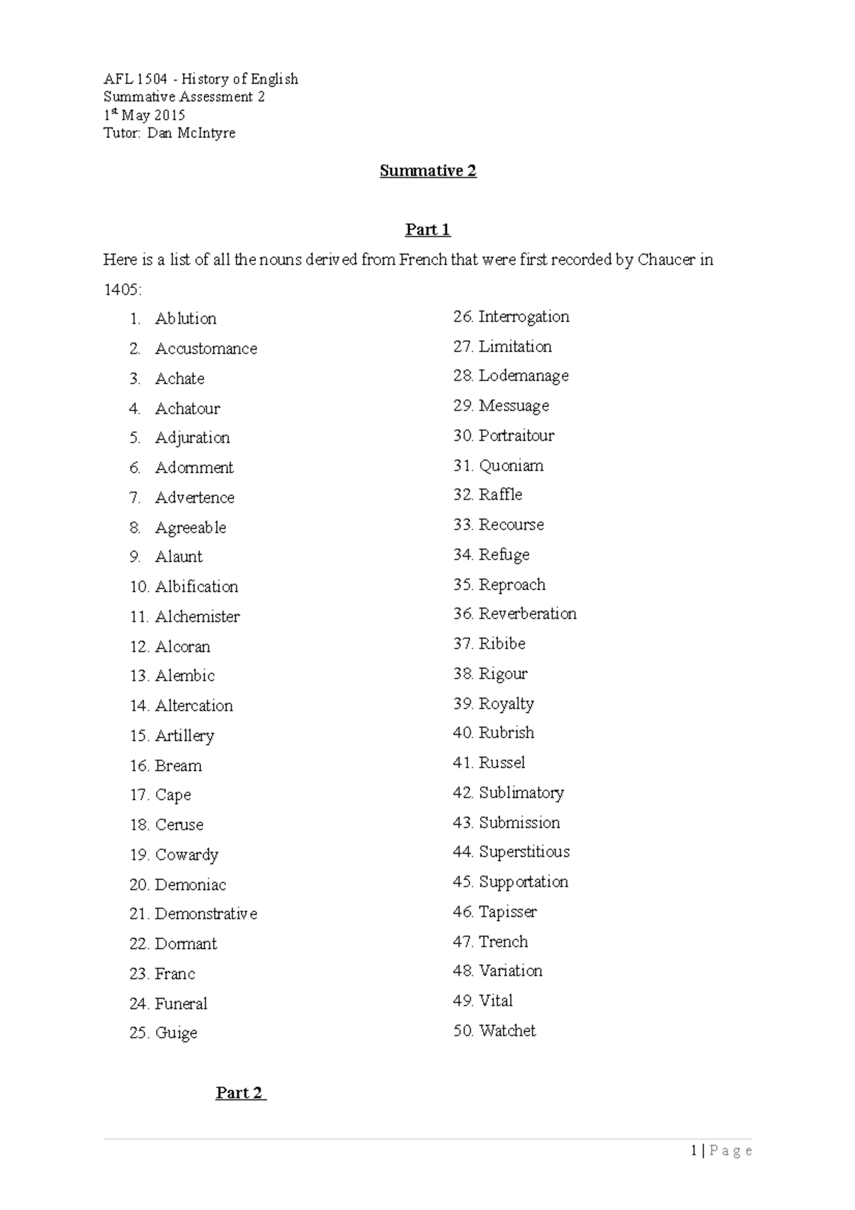 History of English Summative 2 - Summative Assessment 2 1 st May 2015 ...