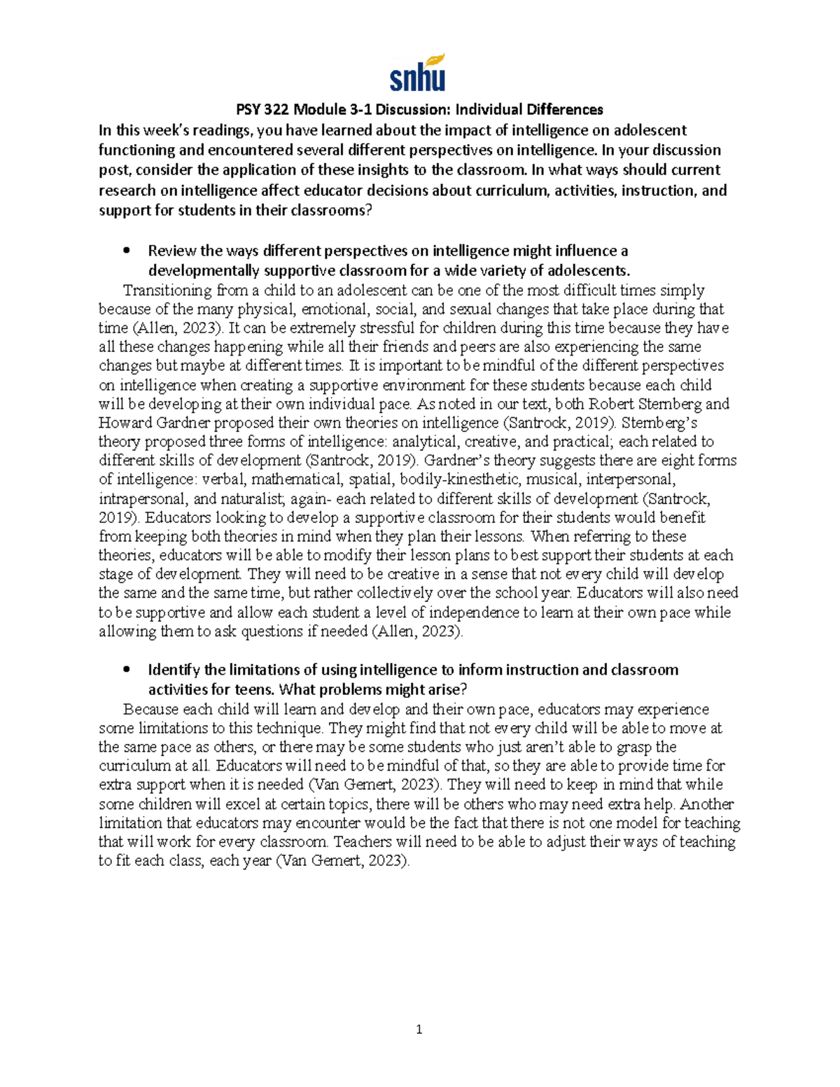 PSY 322 Module 3-1 Discussion - In your discussion post, consider the application of these ...