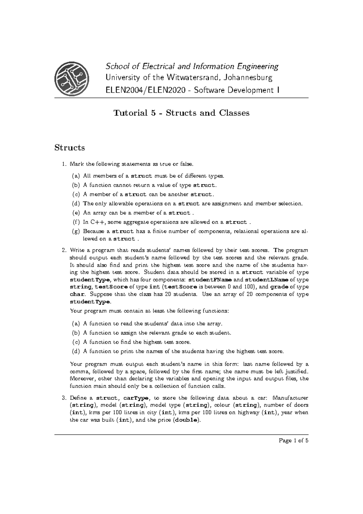 ELEN2020 A Tut 5 2024 - TUT - School of Electrical and Information ...