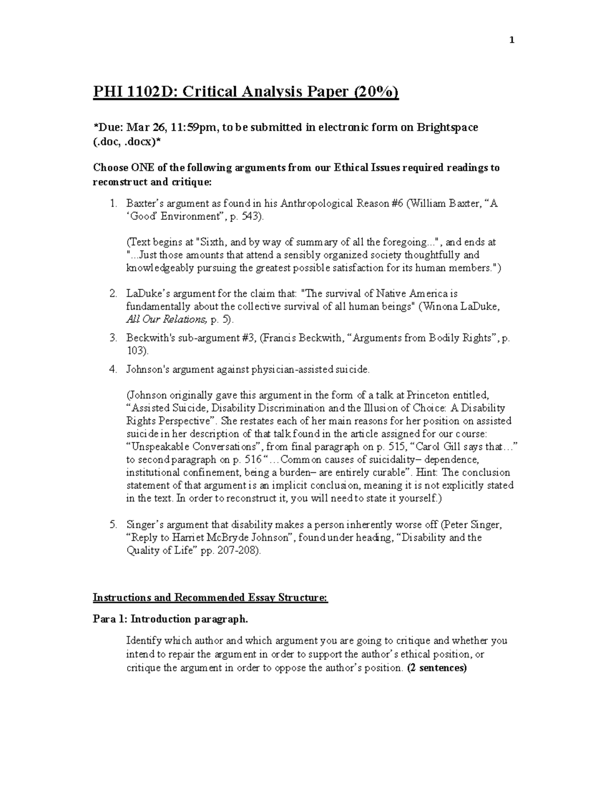 Critical Analysis Paper Instructions - PHI 1102D: Critical Analysis ...