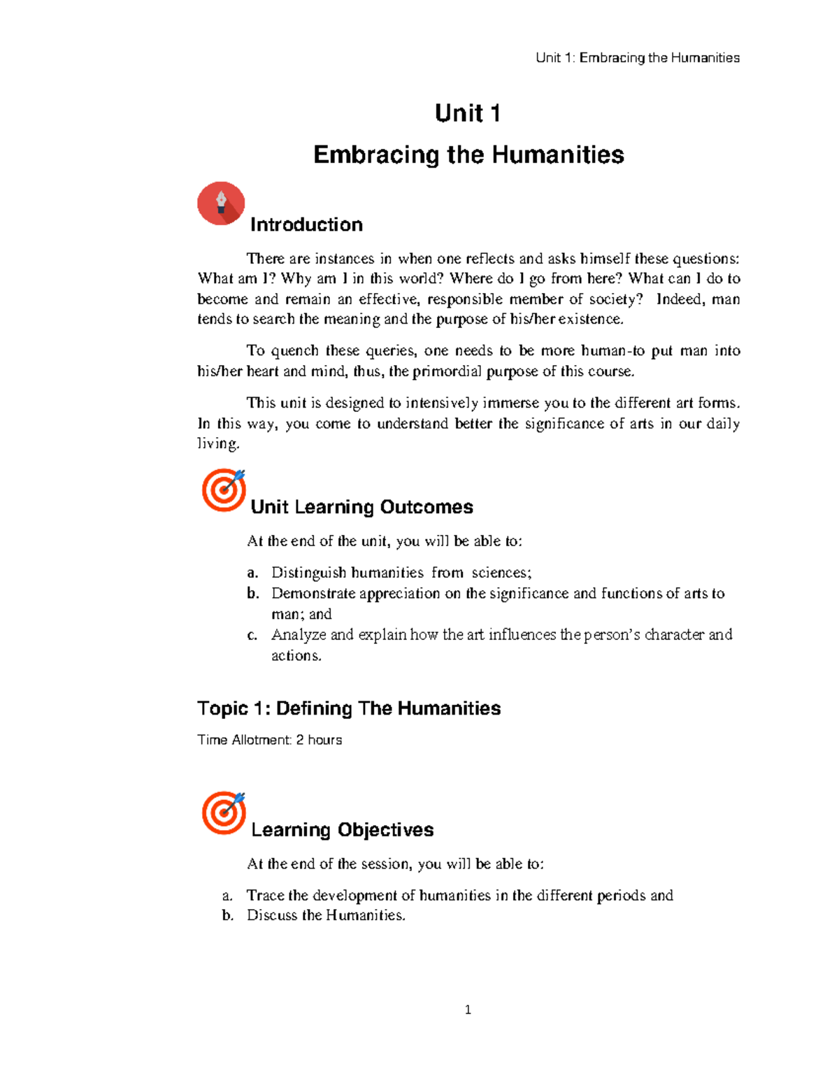 Unit 1 Art Ap final July 15 f - Unit 1 Embracing the Humanities ...