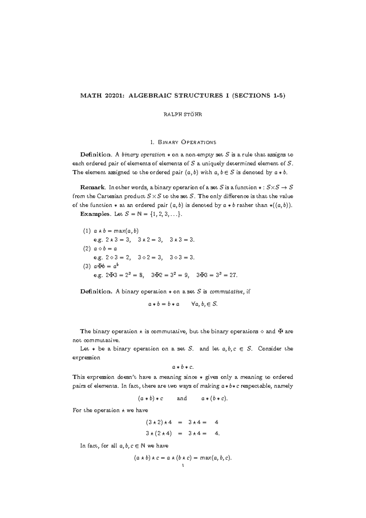 MATH 20201 Algebraic Structures I Sectio - MATH 20201: ALGEBRAIC ...