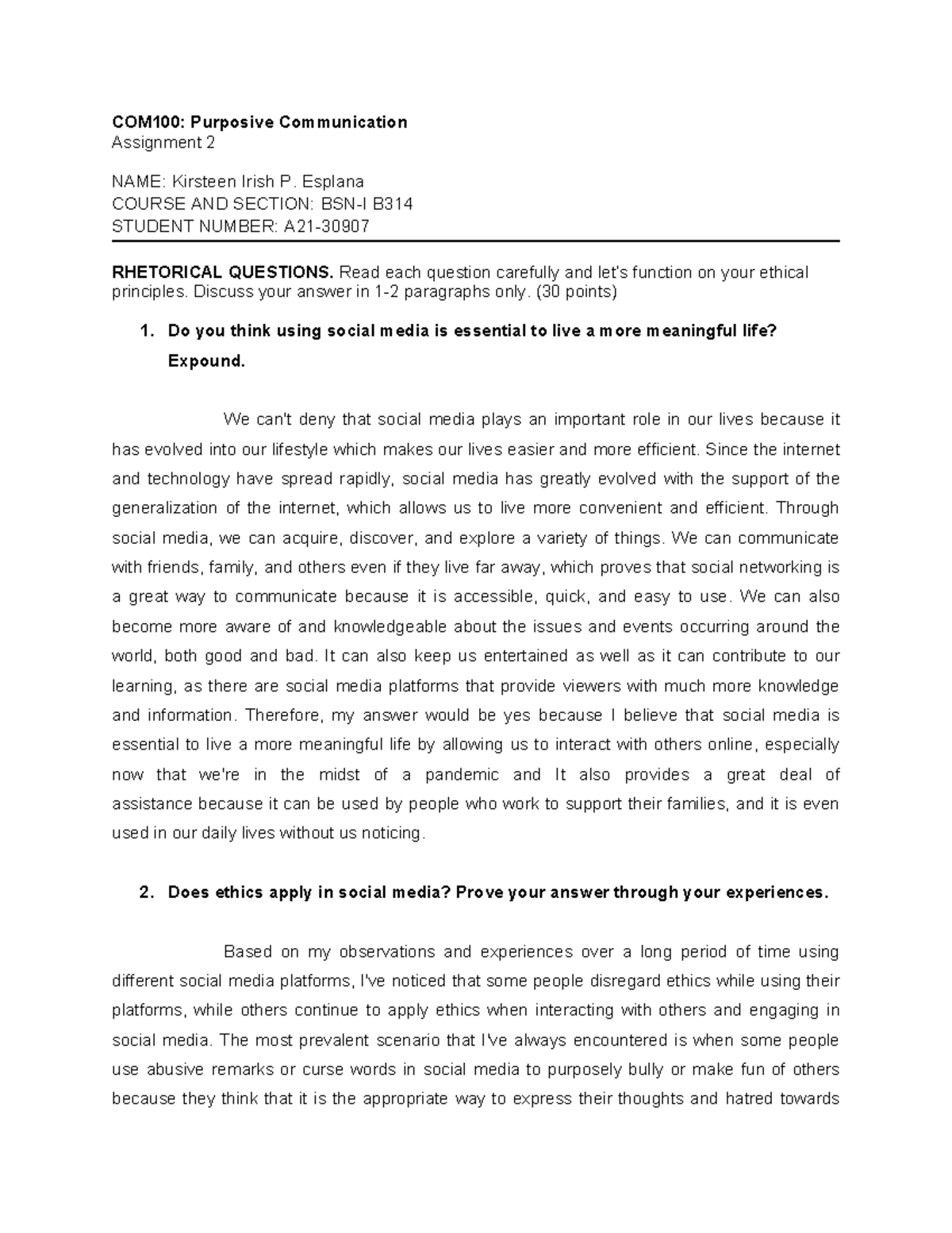 Rhetotical Questions about Social Media - COM100: Purposive ...