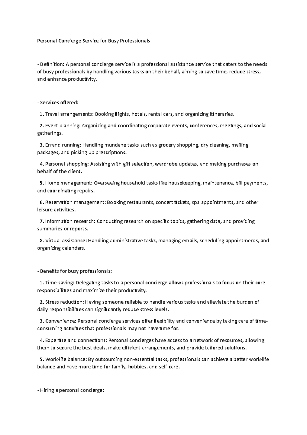 Personal concierge service for busy professionals - Personal Concierge ...