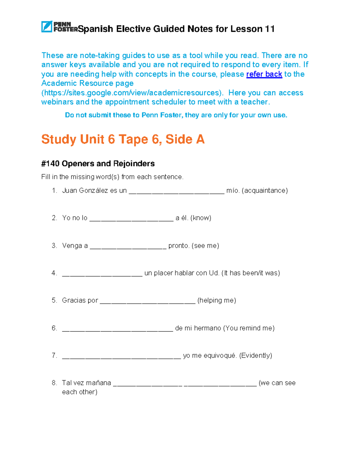 High School Spanish B 2C guided notes Lesson 11 - These are note-taking ...