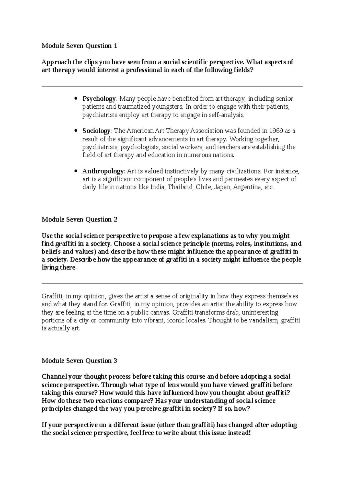 Mod 7 short answers - Module Seven Question 1 Approach the clips you ...