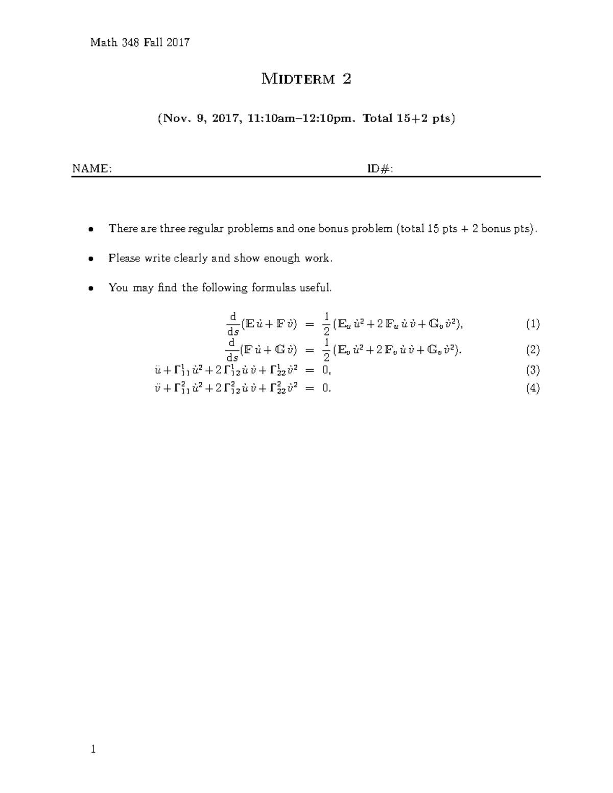 Mid2 2017 1109 sol - Mid2 2017 1109 sol - Midterm 2 (Nov. 9, 2017, 11:10am–12:10pm. Total 15+2 ...