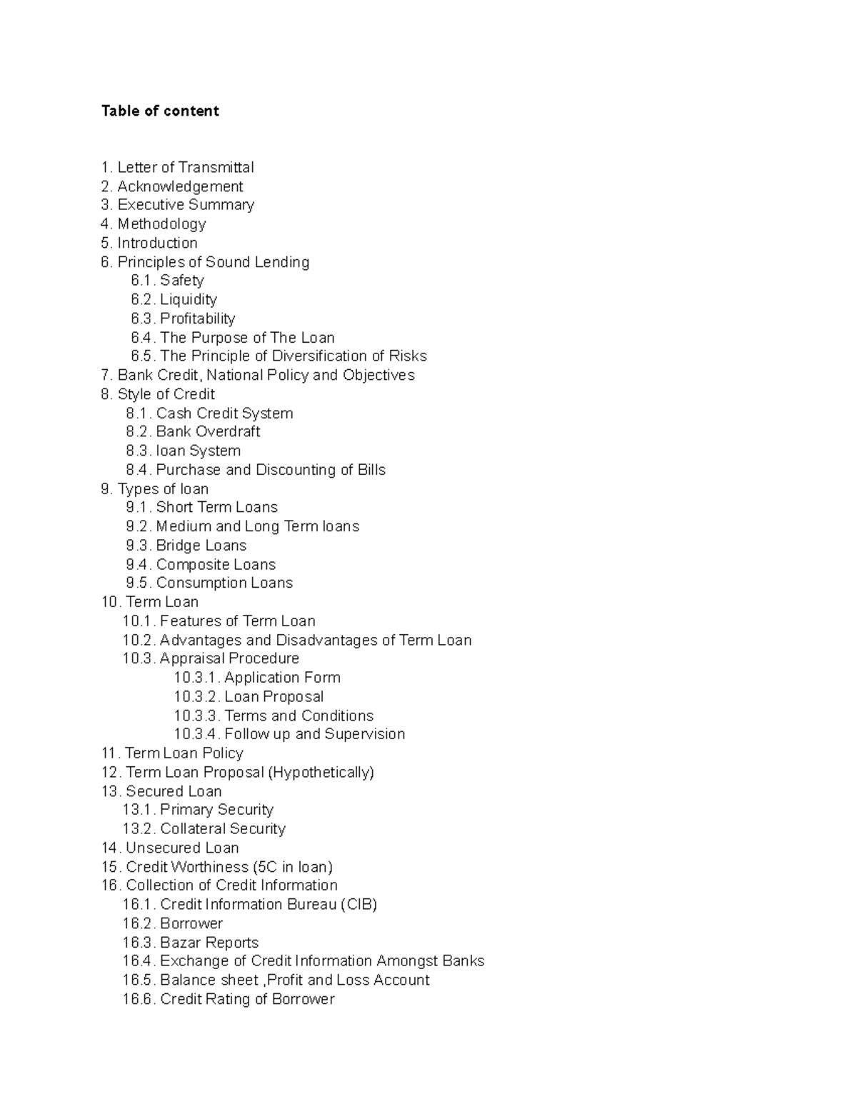 Table of content - Table of content Letter of Transmittal ...