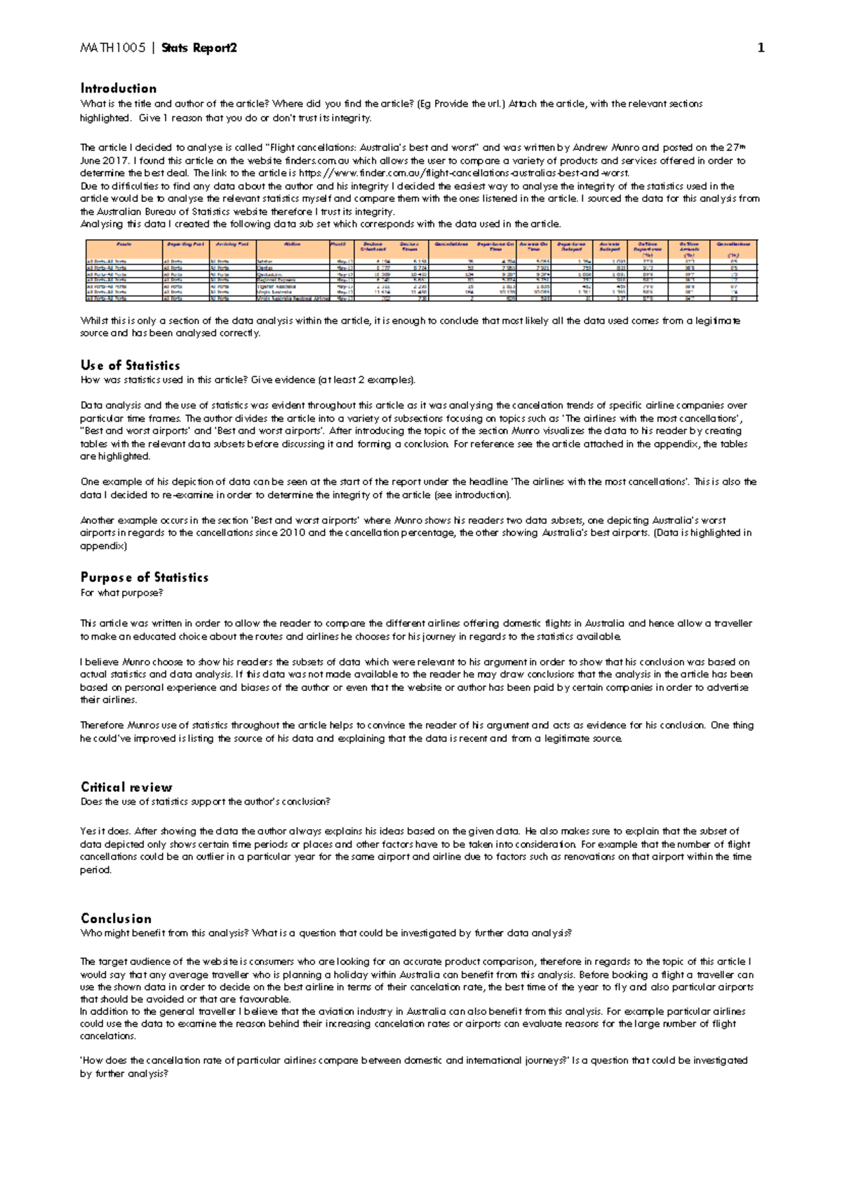 Math1005 2nd report - MATH1005 | Stats Report2 1 Introduction What is ...