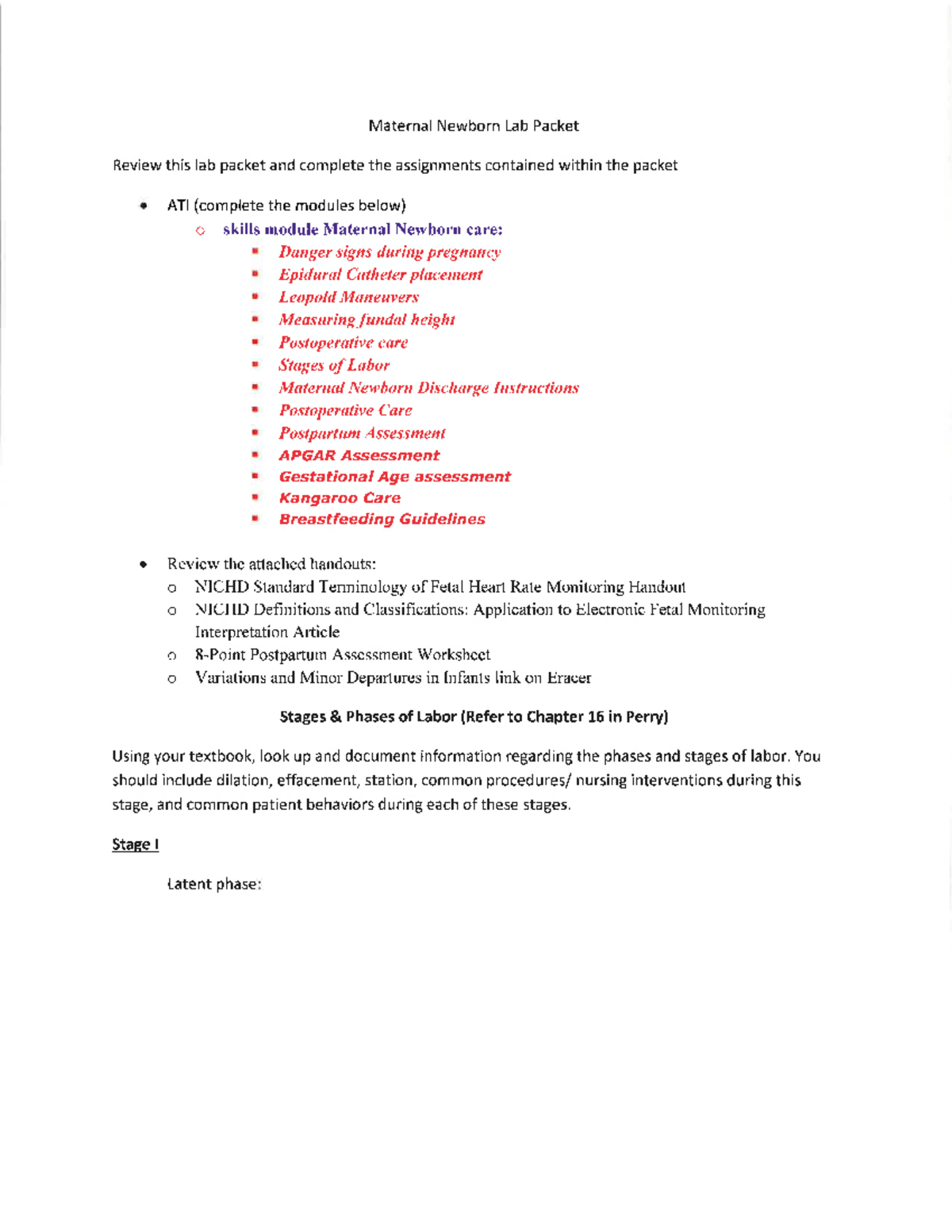 Maternal Newborn Lab packet - NURS 430 - Studocu
