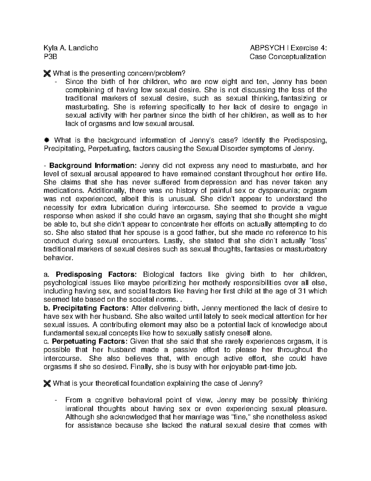Exercise 4 Case Conceptualization - Kyla A. Landicho ABPSYCH I Exercise ...