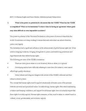 Quiz1 - Human Rights Quiz 1 - EDU 110: Human Rights and Peace Studies ...