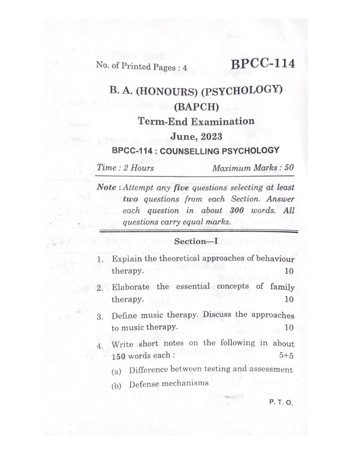 BPCC-114 July23 - question paper for BAPCH 3rd year students ...