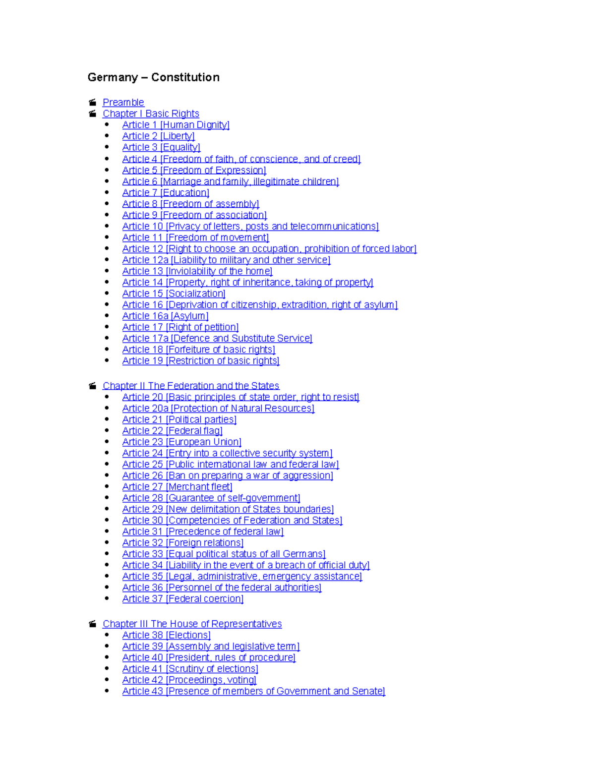 Germany - notes - Germany – Constitution Preamble Chapter I Basic ...