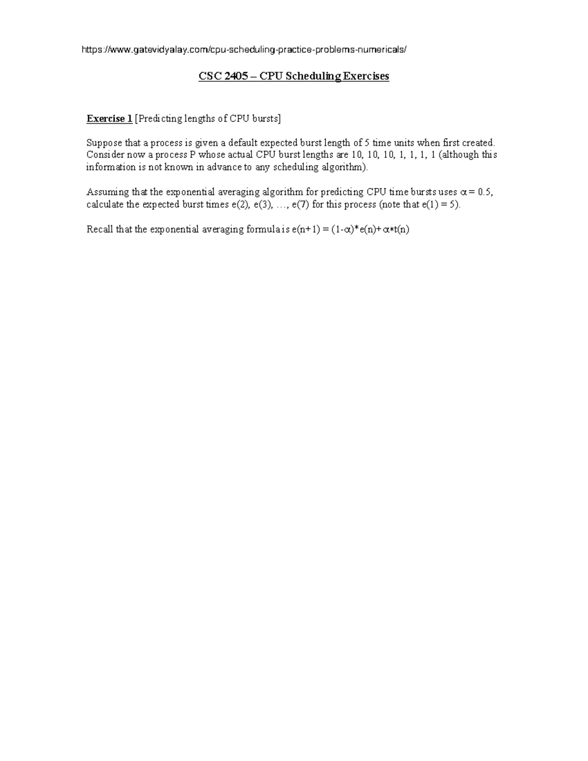 Cpu Scheduling Cpu Scheduling Csc 2405 Cpu Scheduling Exercises Exercise 1 Predicting 4032