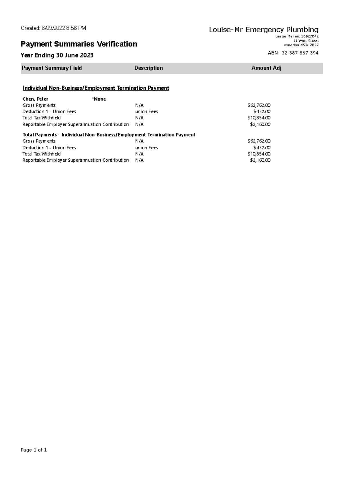 Payment Summaries Verification - Louise-Mr Emergency Plumbing Louise Mannix 10027042 11 Watt ...