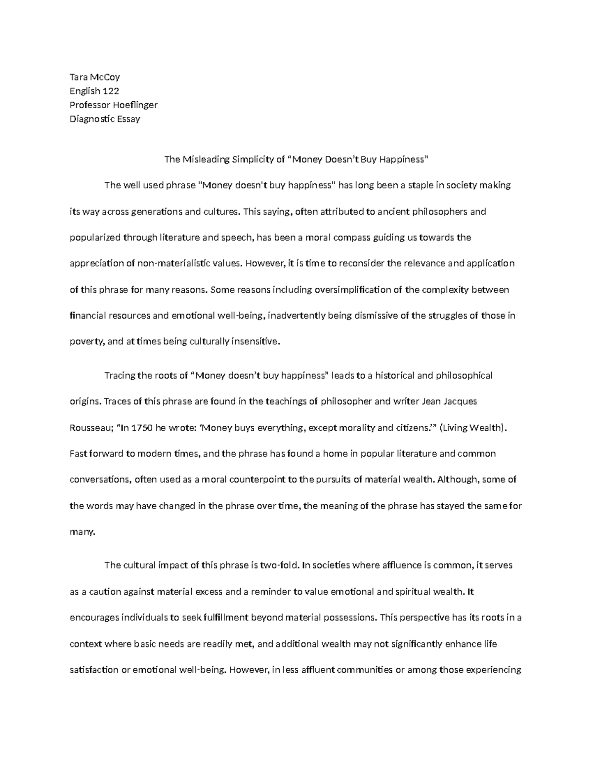 Diagnostic 122 - Tara McCoy English 122 Professor Hoeflinger Diagnostic ...
