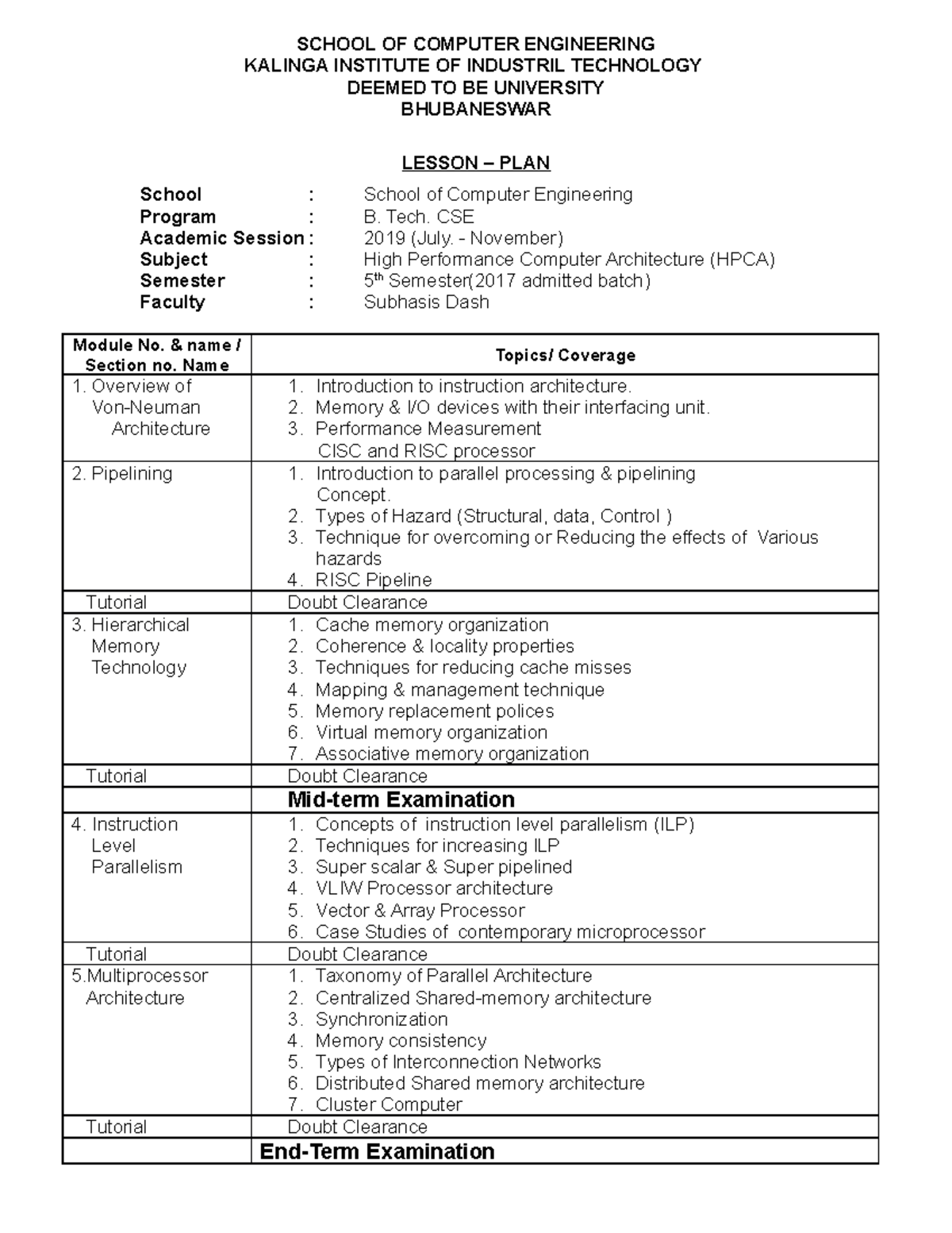 HPCA Module wise plan - notes - SCHOOL OF COMPUTER ENGINEERING KALINGA ...