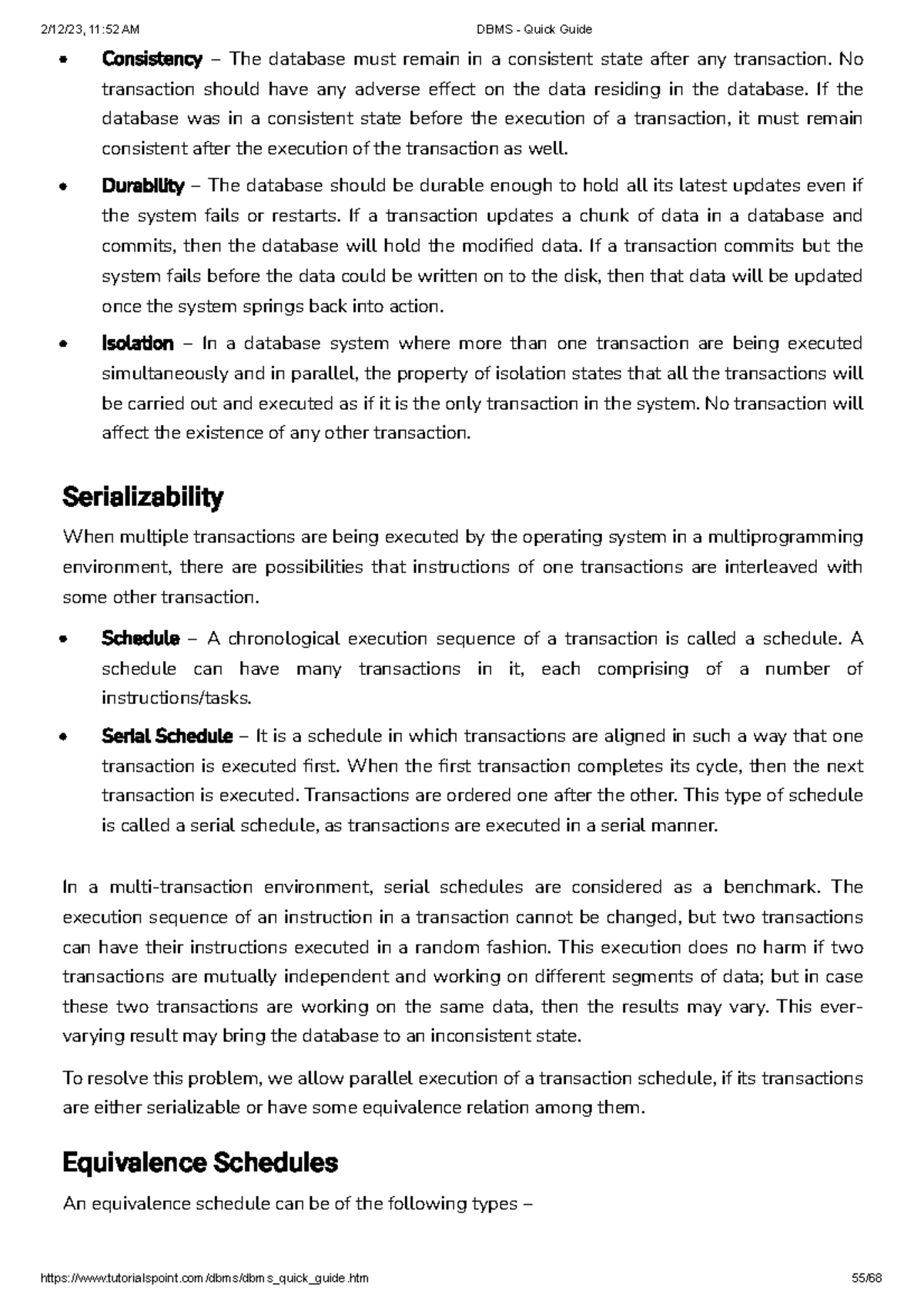 Dbms Quick Guide 10 Consistency − The Database Must Remain In A Consistent State After Any 