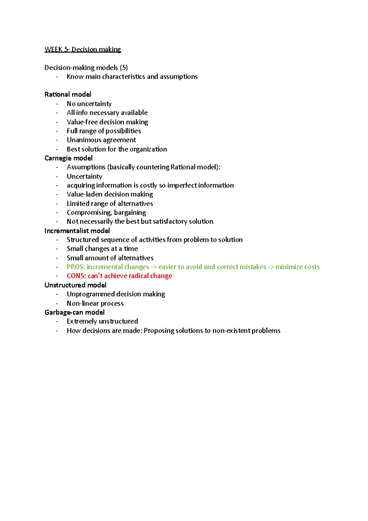 Lecture notes on the topic Decision-making - WEEK 5- Decision making ...