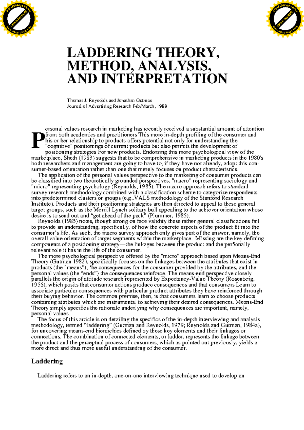 Laddering theoy, method, analysis, and interpretation - LADDERING ...