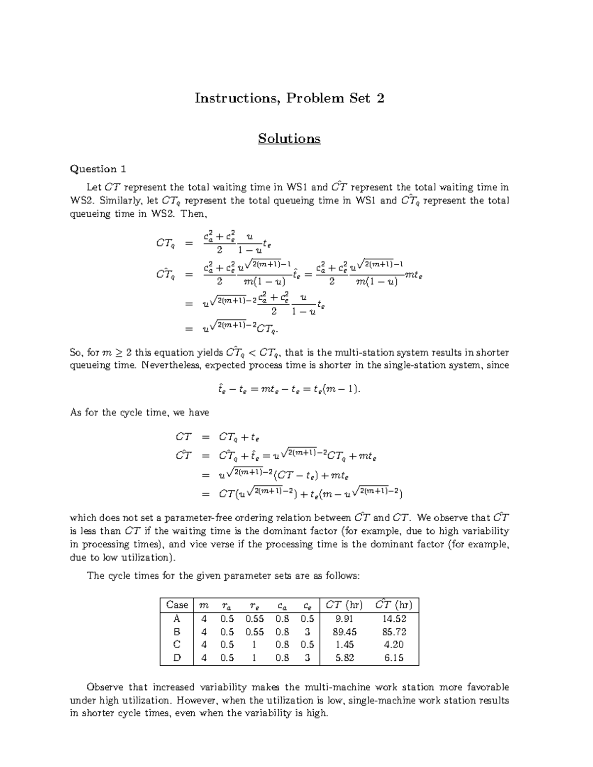 Instructions Set 2Solutions - Instructions, Problem Set 2 Solutions Question 1 LetCTrepresent ...
