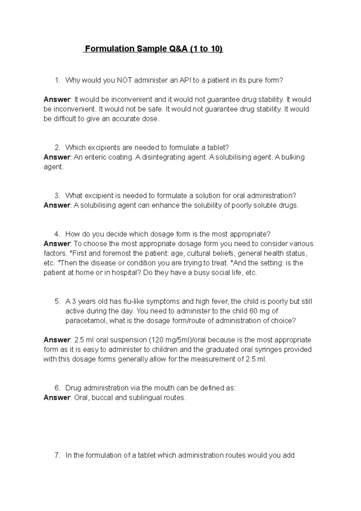Formulation Sample Q&A (1 to 10) - Formulation Sample Q&A (1 to 10) Why ...