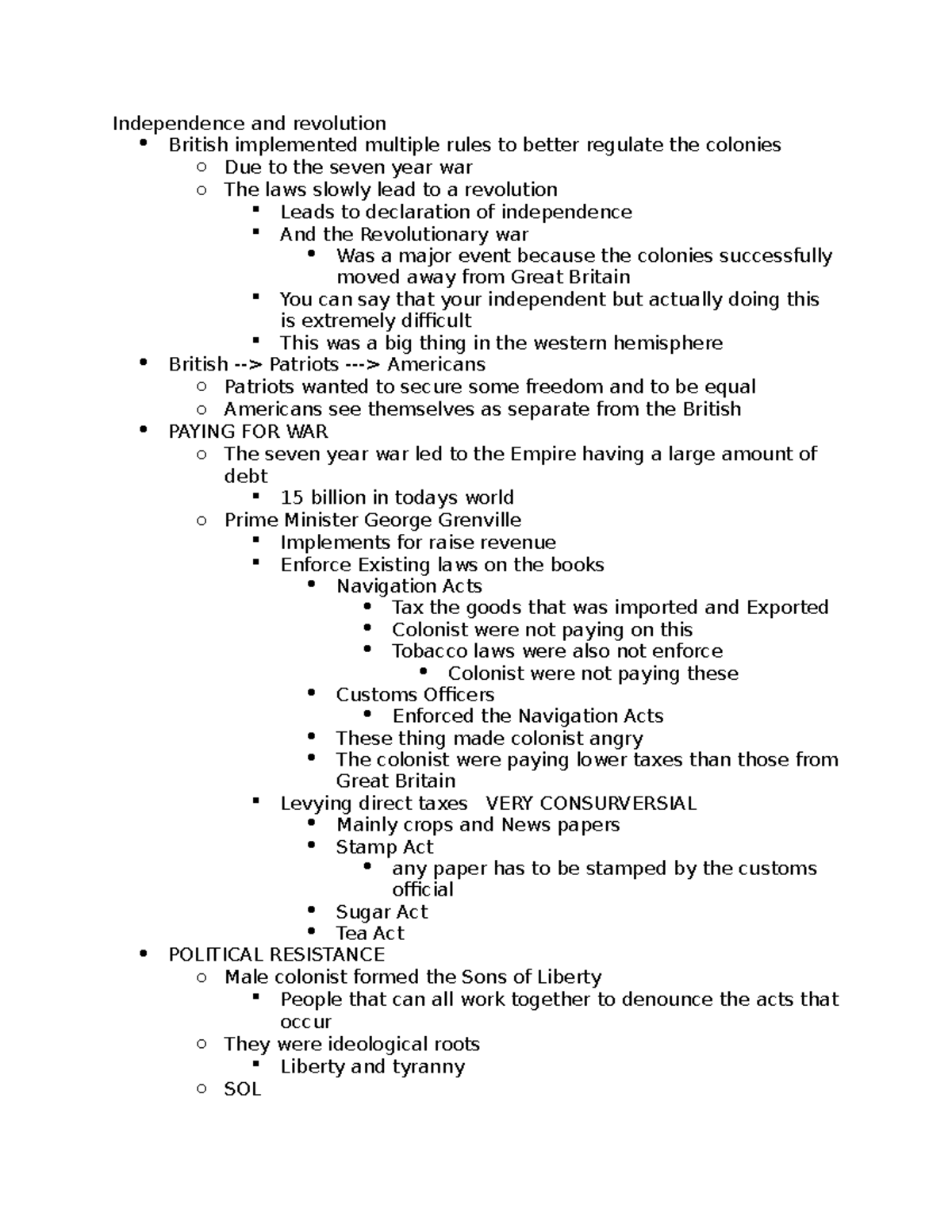 Independence and revolution - Independence and revolution British ...