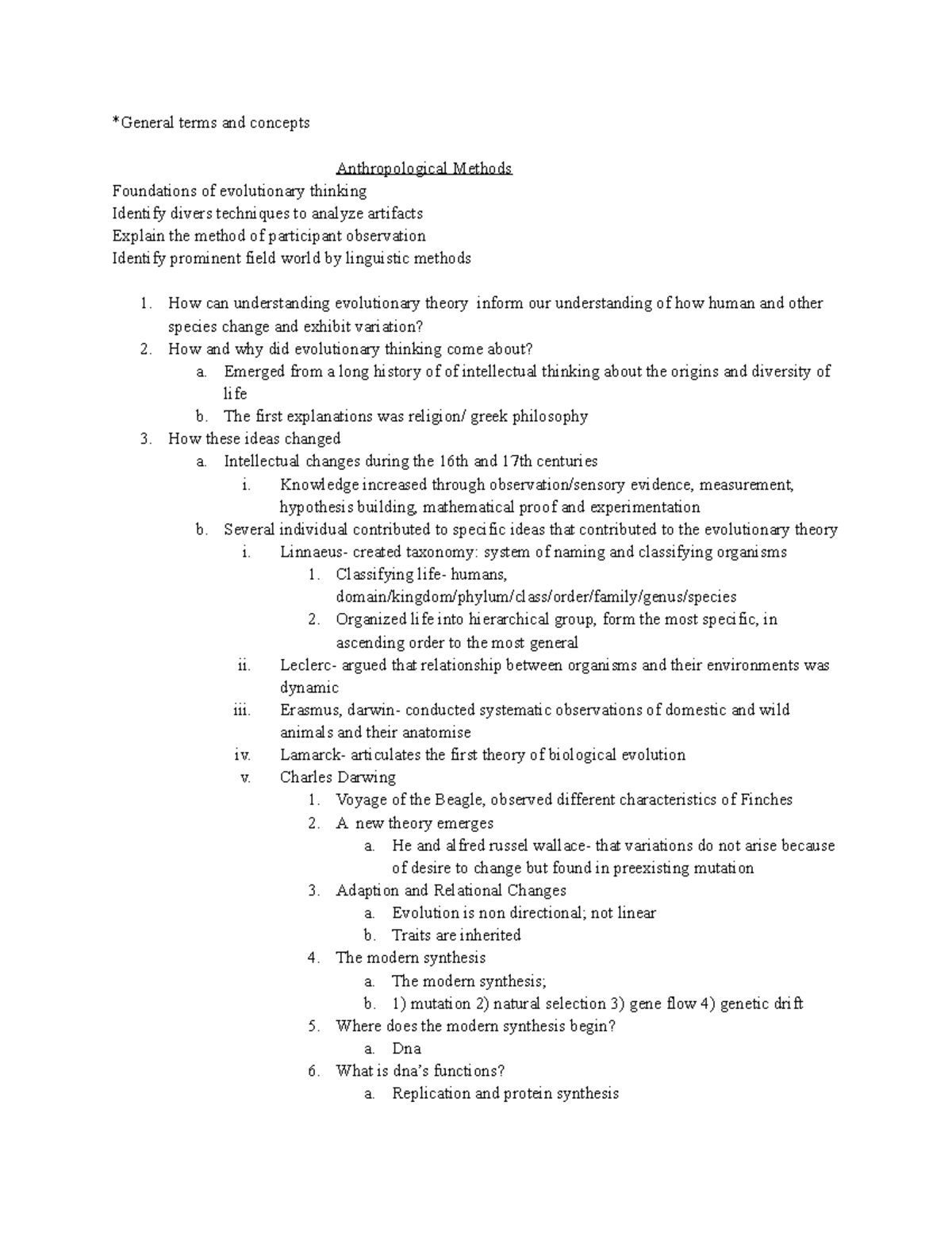 Anthropological Methods Major Review - *General terms and concepts ...