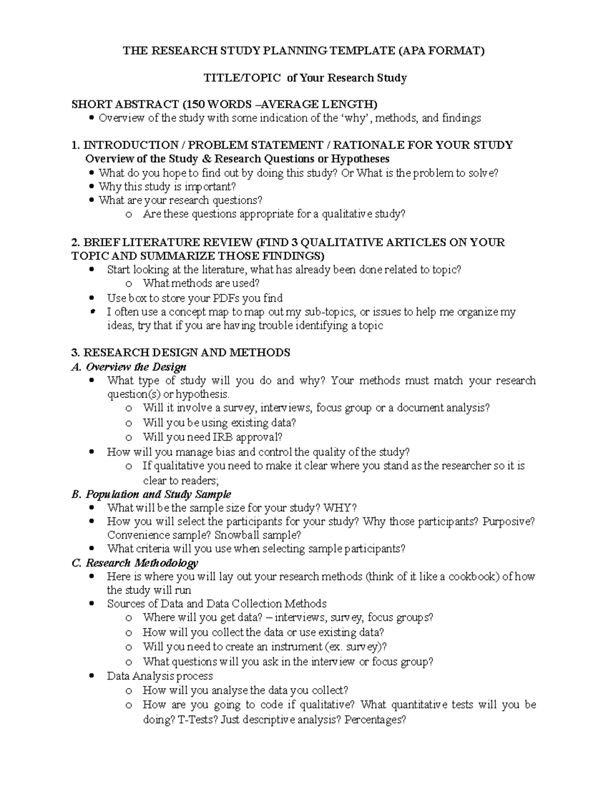 Research Study Proposal layout - THE RESEARCH STUDY PLANNING TEMPLATE ...