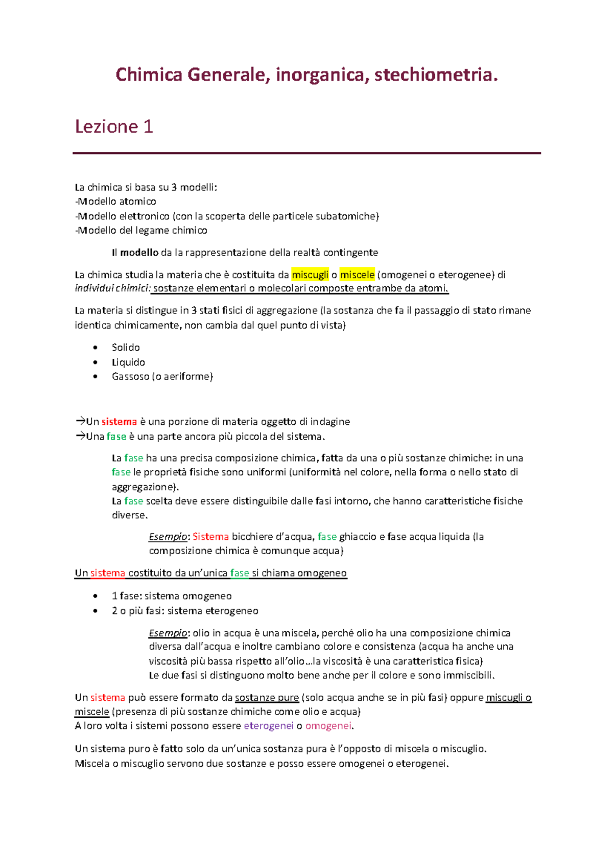 Chimica generale, inorganica e stechiometria - Lezione 1 La chimica si ...